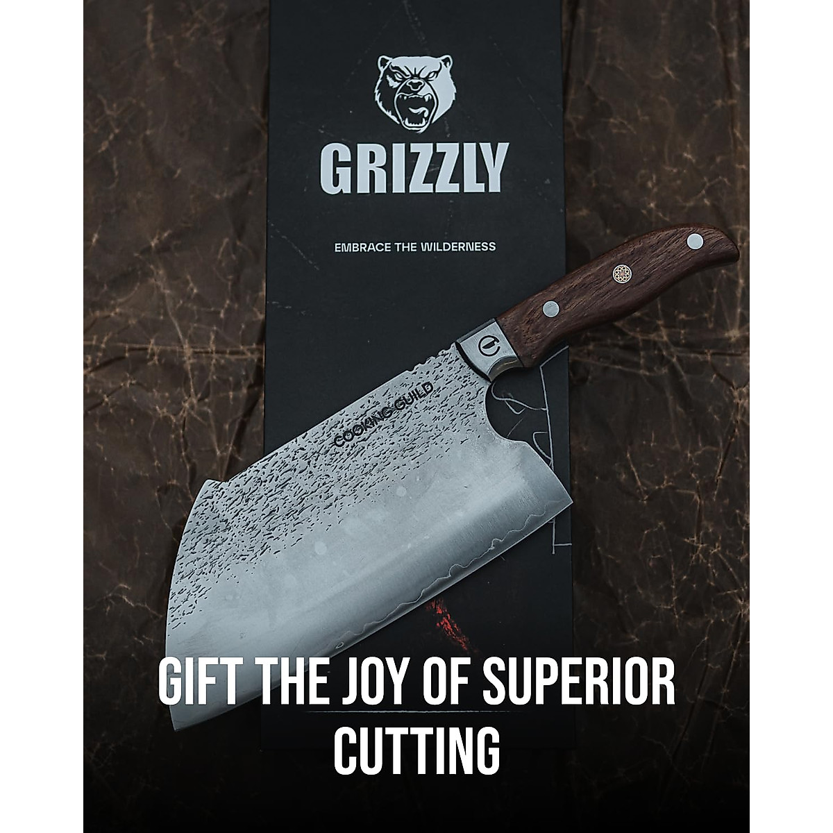 The Cooking Guild Serbian Cleaver Knife - 7.8 Inches - Grizzly Series - Japanese High Carbon Stainless Steel Butcher Knife - Rosewood Handle Meat Cleaver Knife