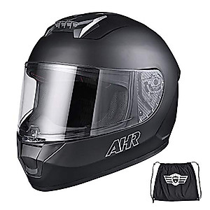AHR Full Face Motorcycle Helmet Lightweight Street Bike Helmet with Storage Bag Great Ventilation & Streamlined Design for Touring Racing, Run-F3 DOT Approved (Matte Black, XX-Large)