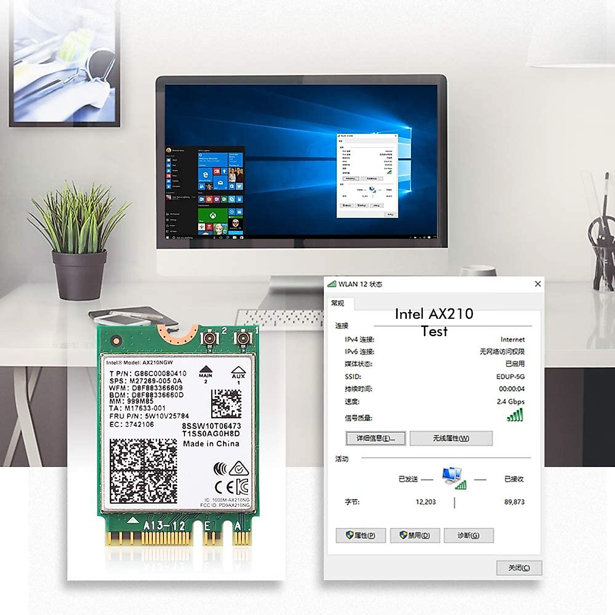 AX210NGW WiFi Card, WiFi 6E 802.11ax Wireless Card Intel AX210 NGW Bluetooth 5.3 Tri-Band 5400Mbps Network Adapter Wireless Module Expand to 6GHz for Laptop Support Windows 10/11 (64bit) M.2/NGFF