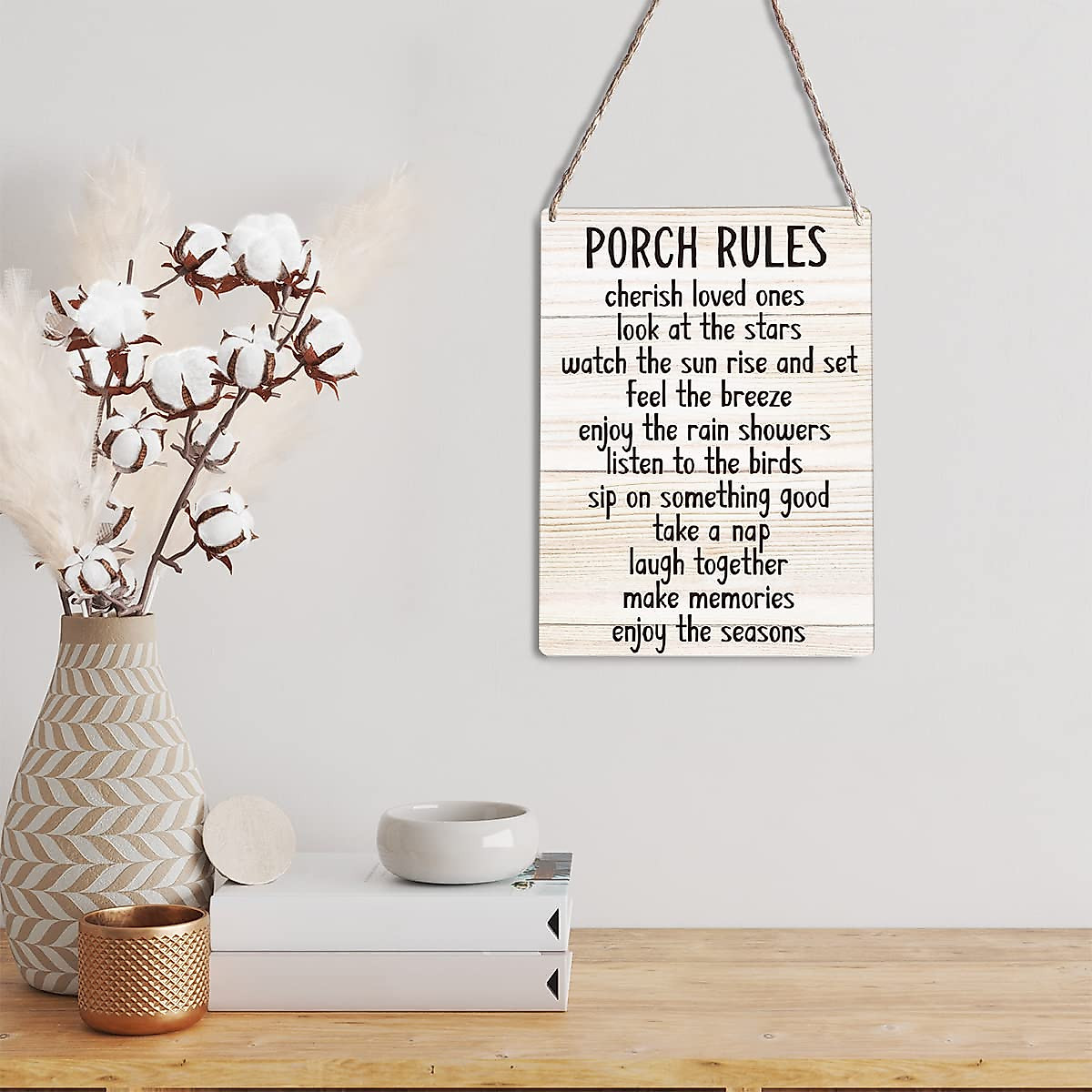 Farmhouse Porch Rules Wooden Sign Wall Decor Rustic Porch Quote Wood Plaque Hanging Sign Decoration for Home Door 8"x10"