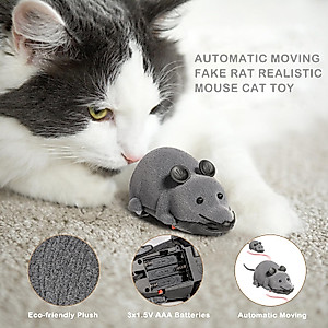 Auto Moving Mouse Cat Toy, Interactive Cat Toys Wireless Electronic Fake Mouse Rat Pet Toy Running Wheel Plush Rat Chasing Prank Toy for Cats Dogs Kids Novelty Gift By Greatstar (Grey, No Controller)