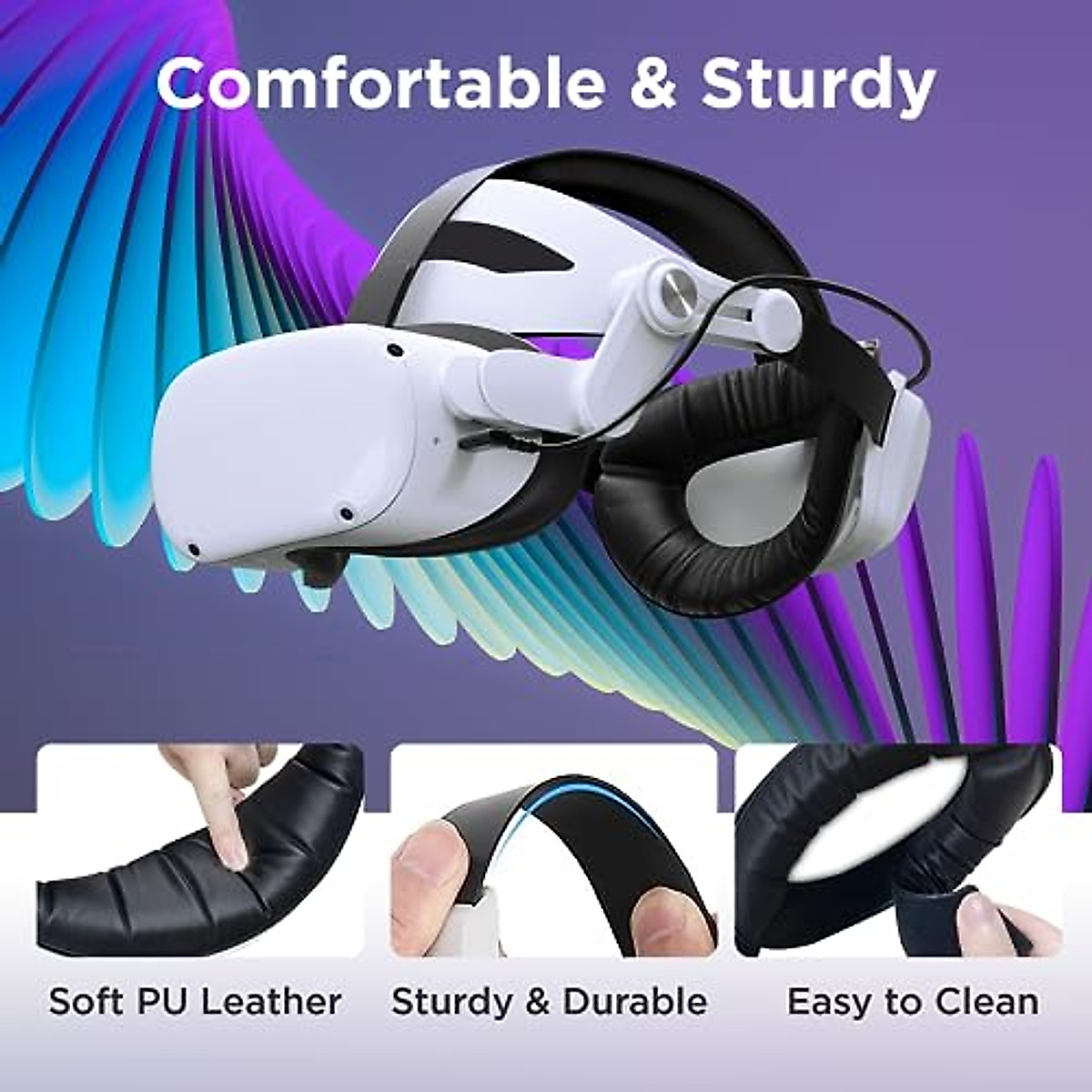 YOGES Head Strap with Battery Compatible for Oculus Quest 2, Rechargeable 5000mAh Headstrap for Enhanced Comfort and Playtime in VR, Immersion VR Accessories Compatible with Meta Quest 2