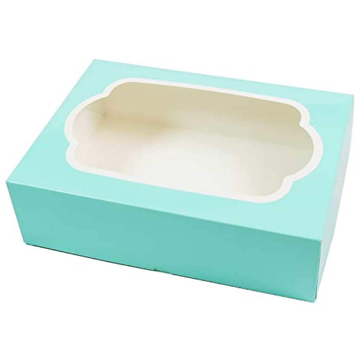 Global Sugar Art Auto-Popup Extra Deep Quarter Sheet Cake Box with Window, Designer Blue, 14 x 10 x 5 Inches, 5 Count. For 9 x 13 sheet cakes, cookies, pastries, desserts.