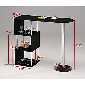 Kings Brand Furniture Minorca Modern Wine Bar Table w/Shelves (Black), Bkack