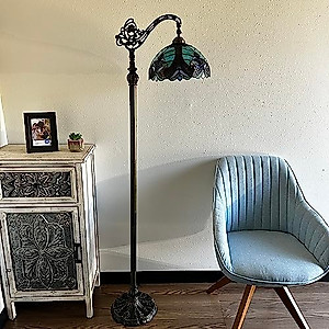 enjoy decor lamps Tiffany Floor Lamp Green Brown Liaison Stained Glass Gooseneck Adjustable LED Bulb Included for Living Room Dining Room Bedroom Office Hotel 63" H