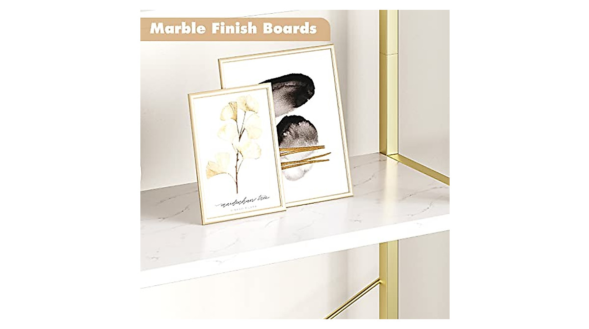 IDEALHOUSE 5 Tier Bookshelf - Modern Metal & Wood Design