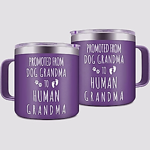 Gossby 14oz Grandma Cup Tumbler - Promoted from Dog Grandma to Human Grandma - Christmas Gift for New Grandma, First time Grandma, Soon to be Grandma - Grandma Baby Announcement Gift