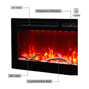 72 Inch Recessed and Wall Mounted Electric Fireplace, Fireplace Heater, Touch Screen, Remote Control with Timer, Adjustable Flame Color and Temperature 72"x18"x4.3"