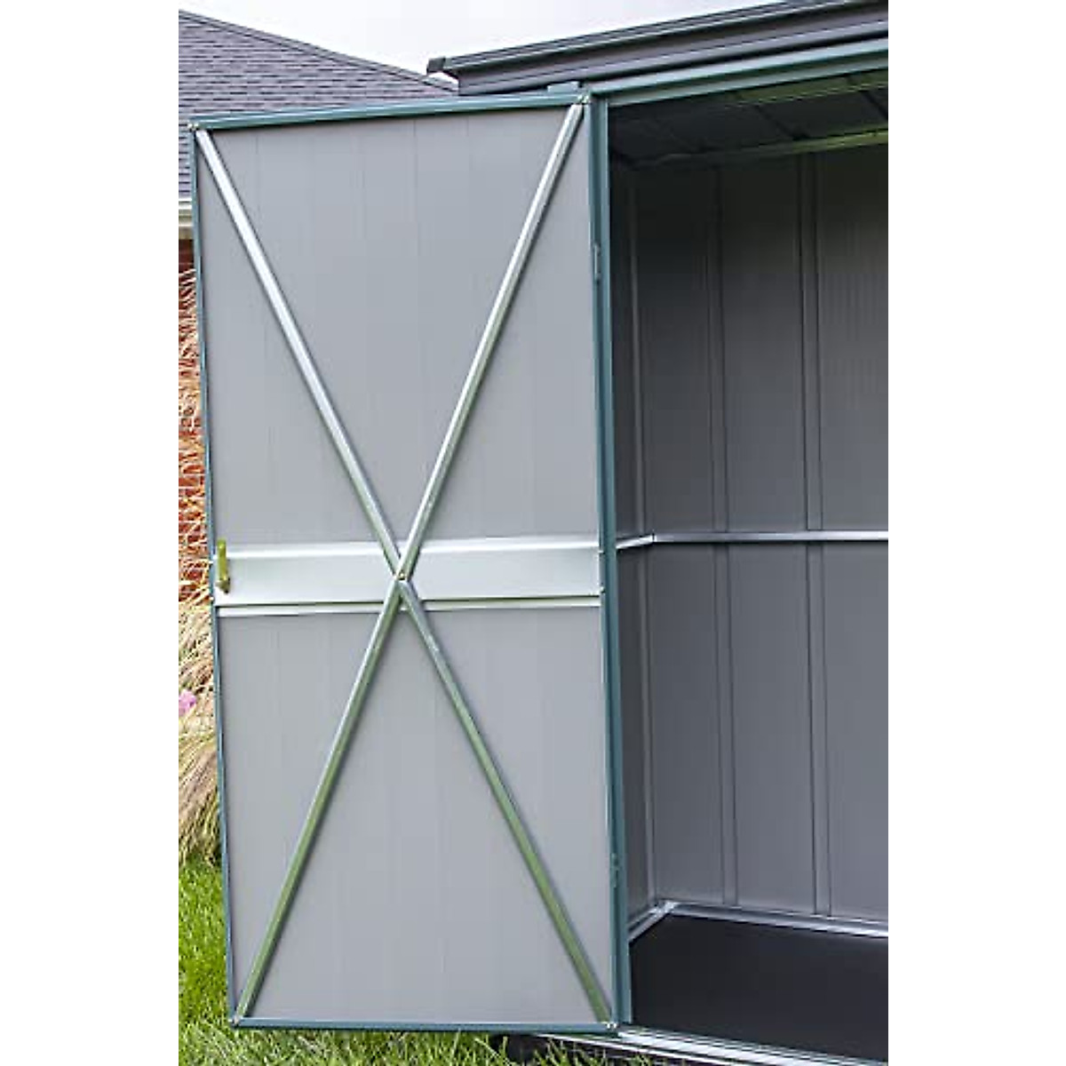 Spacemaker 4' x 3' Compact Outdoor Metal Backyard, Patio, and Garden Storage Shed Kit, Juniper Berry