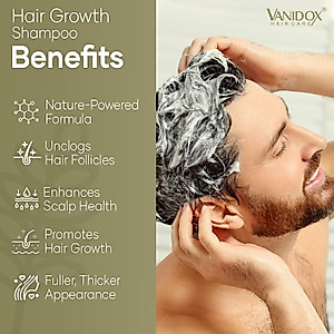 VANIDOX Carbonic Acid Shampoo for Men and Women with DHT Blockers - Made in USA - Stimulates Hair Growth, Scalp Exfoliator, Sulfate Free Shampoo with Biotin and Tea Tree Oil (16 Fl Oz)