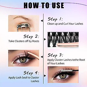 Lash Extension Kit 50D Fluffy Cluster Eyelash Extensions Kit 300 Pcs DIY Individual Lashes Kit with Lash Bond and Seal and Lashes Tweezers 8-16mm Mix D Curl Wispy False Eyelashes Pack, by Yaiseiko