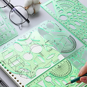 MWELLEWM 11 Pcs/Set Geometric Drawing Template Stencils Drawing Rulers Multi-Function Measuring Ruler for Studying, Designing and Building School Office Supplies…