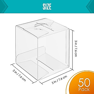 Gift Boxes, Clear Plastic Favor Box, 3x3x3 Inch, 50 Pack, Transparent, Small, Square, Storage Bins, Empty Boxed Containers, Wedding, Party, Birthday Present, Candy, Cookie, Cupcake, Jewelry