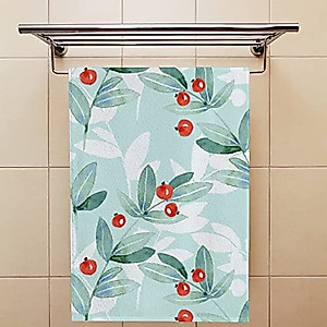 Hand Bath Towels 2 Pack Watercolor Green Red Leaves Absorbent Face Fingertip Towels for Bathroom Kitchen Gym Spa Soft Hair Drying Cloth Quick Dry, 30 x 15 Inch