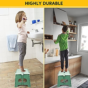 DEDU Folding Step Stool Kids and Adults 2 Pack 9 Inch, Non-Slip Collapsible Stepping Stools for Kids 165 lbs Capacity, Plastic Foldable Step Stools Heavy Duty Portable Great for Bathroom (Green)