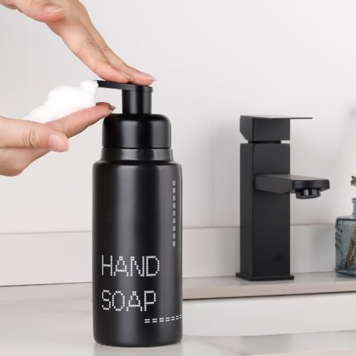 Bosilunlife Foaming Soap Dispenser - Foam Hand Soap Dispenser Pump Bathroom Foaming Hand Soap Dispenser Bottle Refillable Ceramic Black Foaming Soap Dispenser for Kitchen Sink