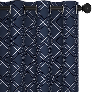 Deconovo Sliding Glass Door Curtains (52x108 Inch, Navy Blue/Silver, 2 Panels) Light Blocking Panels, Thermal Drapes, Silver Patterned Window Treatments