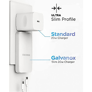 Galvanox Dual USB-C Flat Wall Charger - Fast Charging Ultra Slim Outlet Plug, Multi Port Type C for iPhone 13, 14, iPhone 15 Pro Max and Samsung Galaxy Phones (20W)