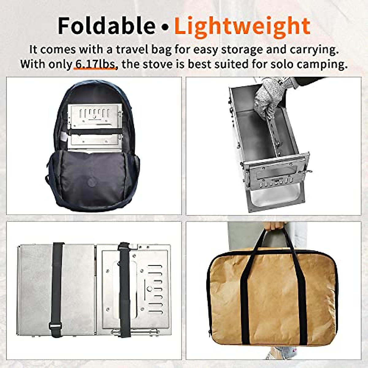 MC TOMOUNT Titanium Folding Tent Stove Wood Burning Stove Ultralight 1mm Thick Plate for Backpacking Camping Hunting Pipe Included