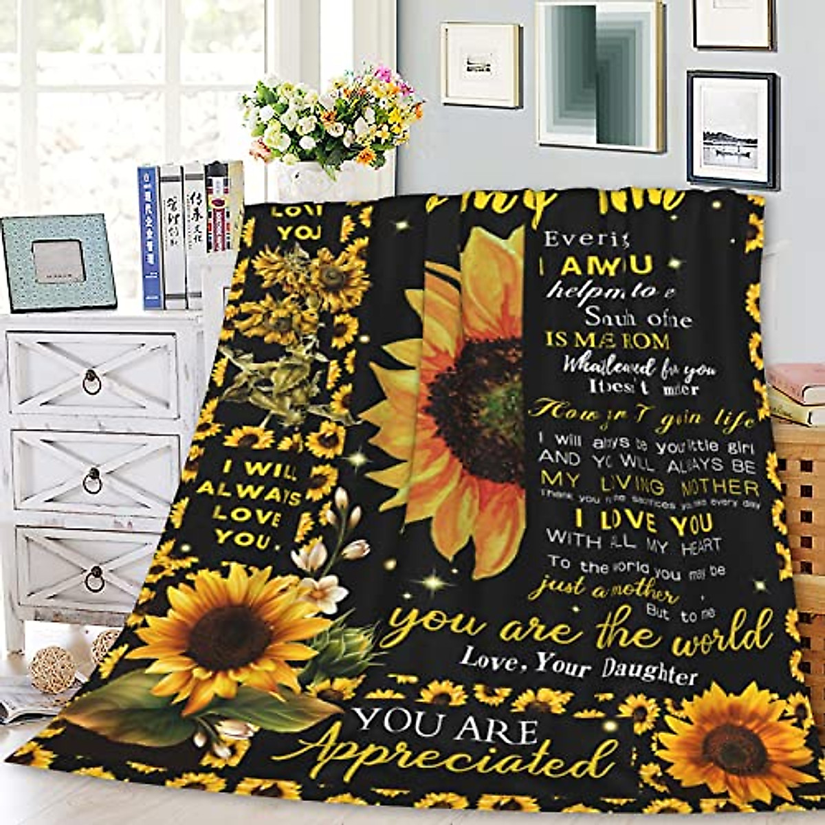 to My Mom Gifts Blanket Mother's Day Blanket Gifts for Mom from Daughter Sunflower Throw Blanket Lightweight Fuzzy Cozy Soft Flannel Blanket for Living Room Bedroom Couch Bed Sofa 40x50 Inch