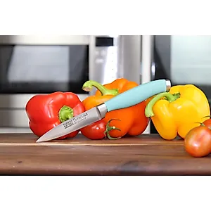 Taylors Eye Witness Syracuse Kitchen Knife 3pce Set - Paring 8cm/3.5”, Chefs 15cm/6” & Cooks All Purpose 13cm/5” Cutting Edge. Ultra Fine, Razor Sharp Blade. Soft Textured Grip Aqua Blue Handle
