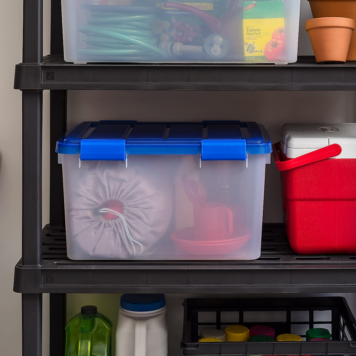 IRIS USA 4Pack 46.6qt WEATHERPRO Airtight Plastic Storage Bin with Lid and Seal and Secure Latching Buckles