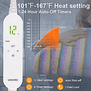 UNOWIX Electric Heating Pad for Back/Waist/Abdomen/Shoulder/Neck Pain and Cramps Relief - 12 Heat Levels, 8 Timers,Cute Plush Heat Pad, Holiday Gifts for Girls, Machine Washable-Rainbow-F(12" x 24")