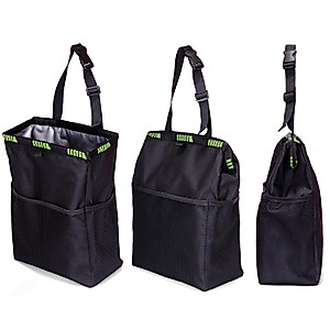 Ginsco 3.5 Gallons Large Capacity Hanging Car Trash Bag, Reusable Car Trash Can, Leakproof Car Garbage Bag, Foldable Waterproof Car Organizer Cooler with 4 Pockets for Camping Traveling