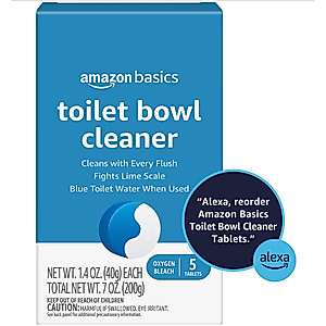Amazon Basics Toilet Bowl Cleaners Tablets with Oxygen Bleach, Unscented, Blue, 5 Count, Pack of 1