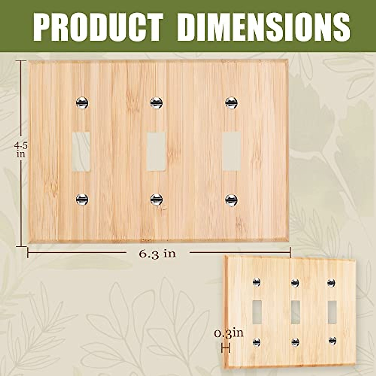 2PC Solid Wood 1-Gang Duplex Toggle Light Switch Plate 4.5" X 6.3" Bamboo Light Switch Cover Quality Raw Wooden Decorative Bedroom Kitchen Home Decor (1-Gang Duplex Toggle)