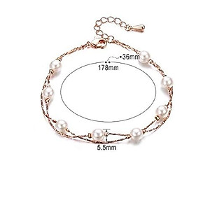 Crystalline Azuria Multi Strand Pearl Bracelet with Simulated White Pearls 18K Rose Gold Plated for Women Bracelet