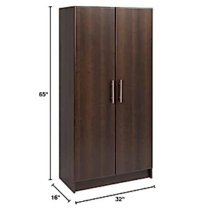 Prepac Elite 2 Door Standing Storage Cabinet, 16" D x 32" W x 65" H, Espresso