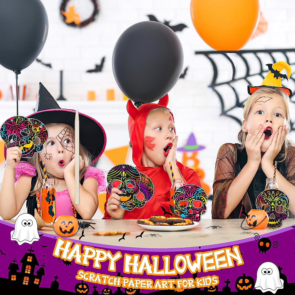 WhatSign Halloween Scratch Art Crafts for Kids 24Pcs Magic Rainbow Scratch Paper Halloween Party Games for Kids Adults Halloween Ornaments DIY Craft Decorations Halloween Party Favors Supplies