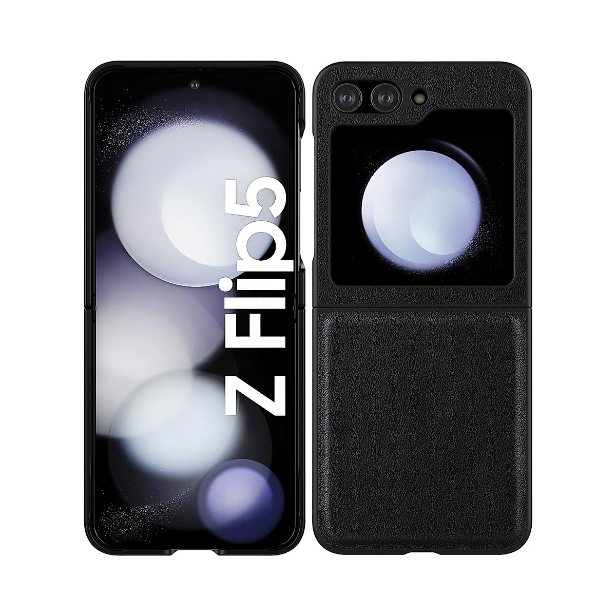 Cresee Case for Samsung Galaxy Z Flip 5 (2023) PU Leather Back & Hard PC Bumper Phone Case for Galaxy Z Flip 5 5G - Black