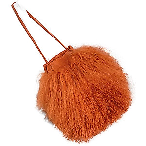 Real Mongolian Fur Luxury Lamb Fur Womens Girls Shoulder Tote Bags Orange