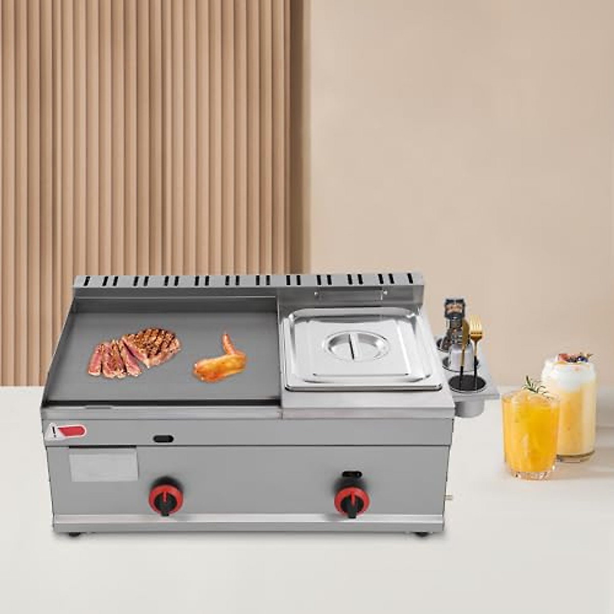 Commercial Reataurant Gas Grills -Commercial Deep Fryer Stainless -Commercial Propane/Gas Flat Top Grill Griddle with Deep Fryer Multi-function