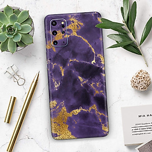 DesignSkinz Purple Marble & Digital Gold Foil V3 2 Protective Vinyl Decal Wrap Skin Cover Compatible with The Samsung Galaxy S20 (Screen Trim & Back Glass Skin)