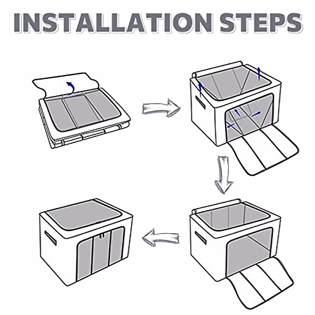 2 Pack Clothes Storage Bins - Foldable Metal Frame Storage Box - Stackable Linen Fabric Organizer Set with Carrying Handles