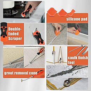 Caulking Tool Kit, Stainless Steel Caulk Remover Caulking Tool Set with Cut Resistant Gloves, Scraper, Silicone Caulking Tools, 4 in 1 Caulking Finishing Tool for Bathroom Kitchen Living Room