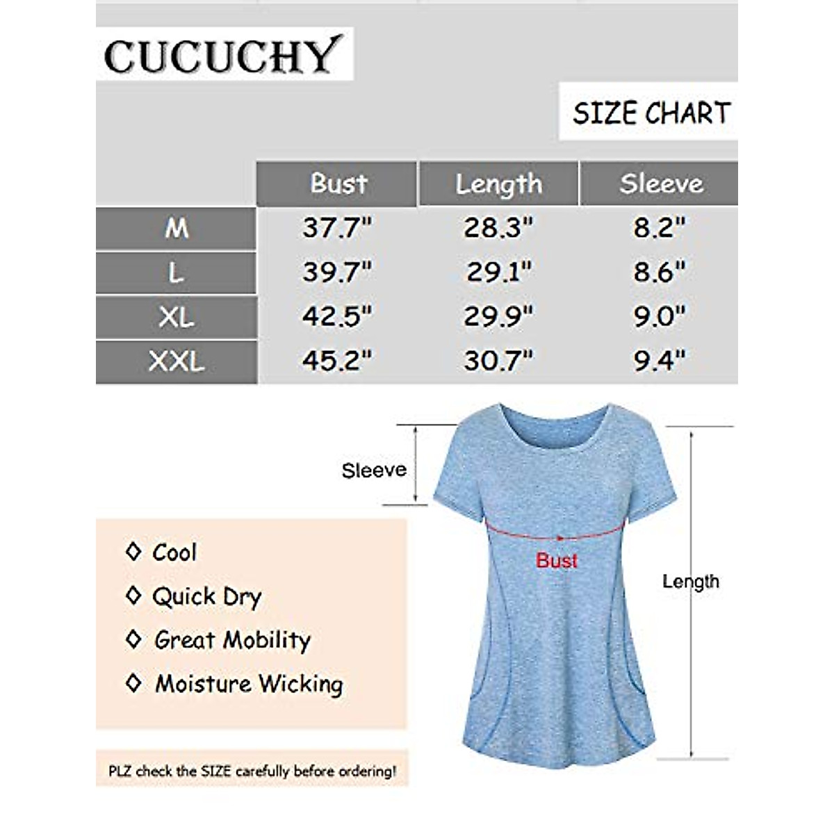 Cucuchy Yoga Outfit Women, Workout Clothing Petite Fitness Gym Top Basic Short Sleeve Round Neck Shirt Breathable Lightweight Tops Comfortable Quick Dry Clothes Training Jersey Shirts Blue M