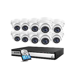 ZOSI 16CH 4K POE Security Camera System,H.265+ 16 Channel 8MP CCTV NVR with 4TB HDD for 24/7 Recording,10 x Wired 5MP PoE IP Cameras Outdoor Indoor,80ft Night Vision,Motion Alerts,Remote Access