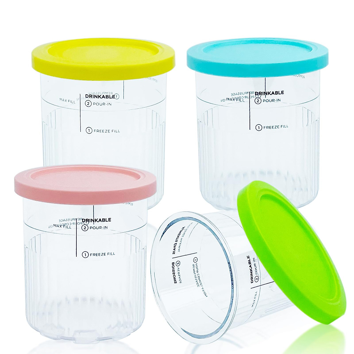 CUTIECLUB Pack of 4 Ice Cream Pint Containers 24oz and Lids for Ninja Creami NC500 NC501 Series Deluxe ice Cream Makers, Replacement Cups BPA-Free & Dishwasher Safe