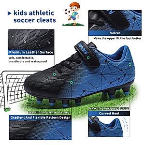 Hanani Boys Girls Soccer Shoes Kids Baseball Cleats Athletic Outdoor Indoor Sports Shoe Youth School Performance Futsal Sneaker Black Blue