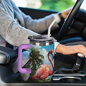 Tropical Flamingo Insulated Tumbler with Lid And Straw Stainless Steel Travel Coffee Mug 40oz Violet-style