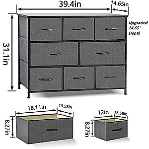Deep Grey Fabric Dresser Storage Organizer 8-Drawer Closet Shelves, Dressers Storage Chest for Bedroom, Living Room, Hallway & Nursery with Easy Pull Fabric Bins Wood Top