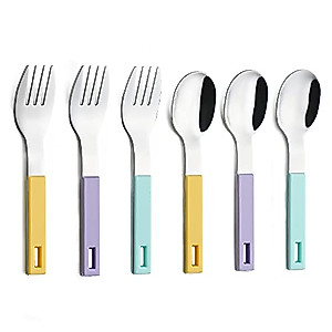 ANNOVA Children's Flatware 6 Pieces Kids Silverware - Stainless Steel - 3 x Safe Forks, 3 x Tablespoons - Toddler Utensils Without Knives for Lunch Box BPA Free Block (6 Pieces, Mix Color)