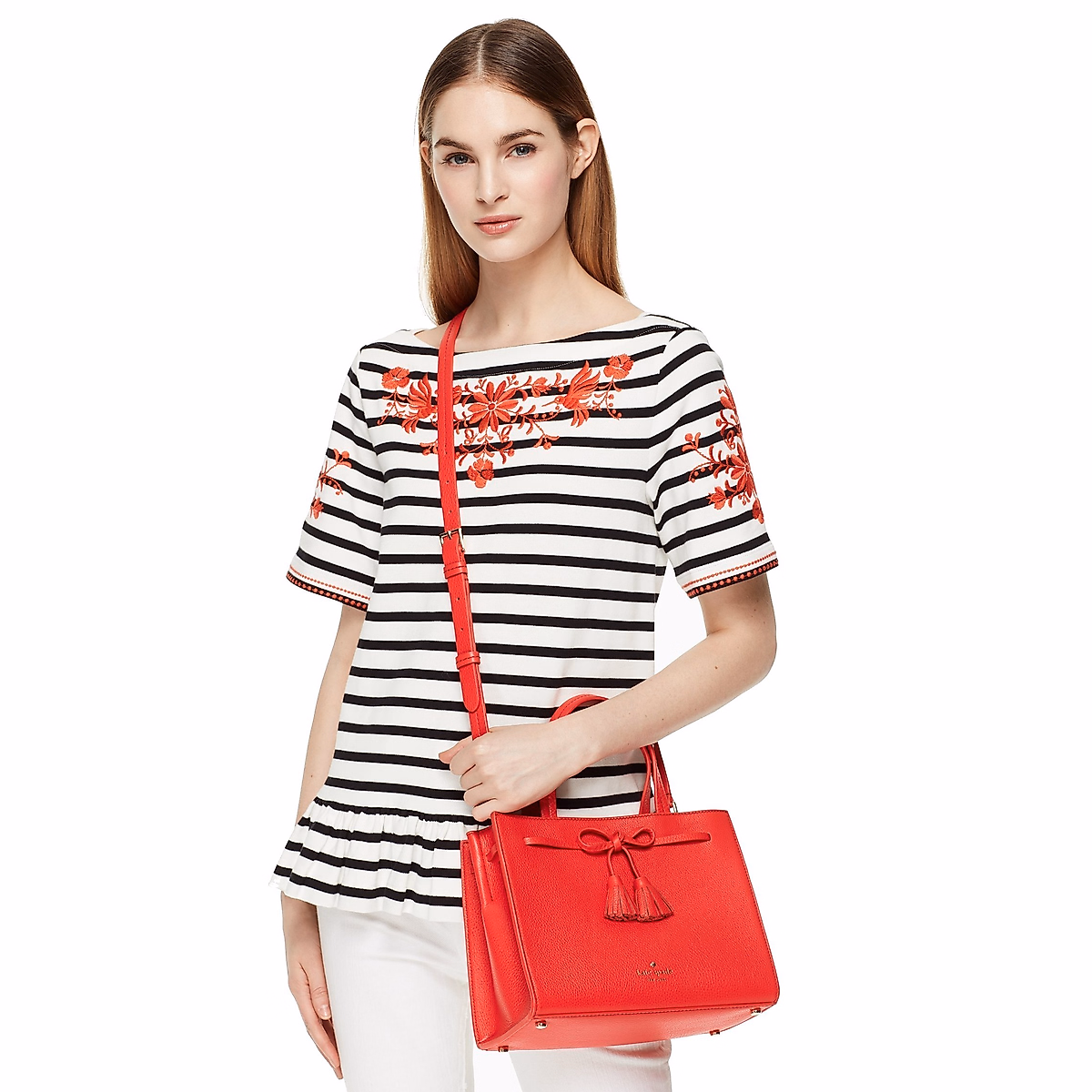 Kate Spade New York Hayes Street Isobel Sam Pebble Leather Satchel Bag, Rosso Red