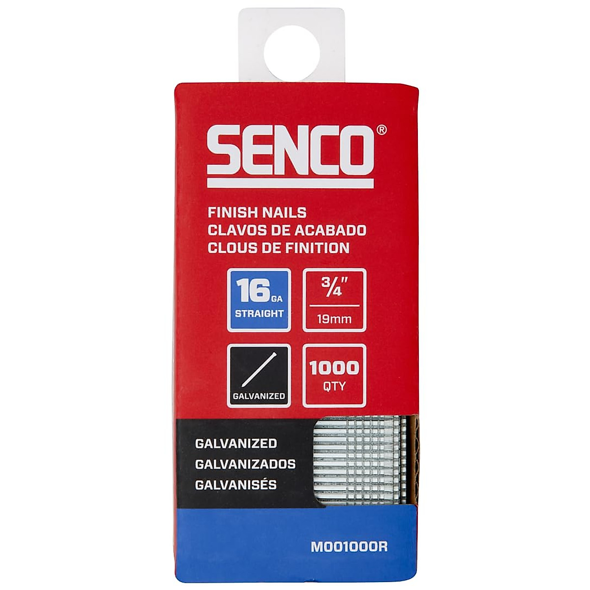 SENCO M001000R 3/4" 16 Gauge Straight Finish Nails, Galvanized Finish 1,000 Count Pack