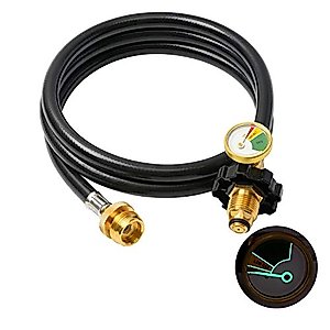 Generep 5FT Propane Hose Adapter 1lb to 20lb with Gauge, Converts Coleman Roadtrip Portable Grill, Buddy Heater, Tabletop Grill to LP Cylinder POL Connection