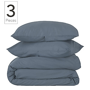 Nate Home by Nate Berkus 300TC 3-Piece Luxe Cotton Sateen Duvet Cover | Ultra Soft, Cool, Bedding Set from mDesign - King Size - 1 Duvet Cover/2 Pillow Shams, Whale (Navy Blue)